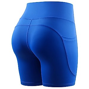 CADMUS High Waist Yoga Shorts for Women Workout Running Shorts Naked Feeling Biker Shorts Tummy Control Deep Pockets, Blue, S