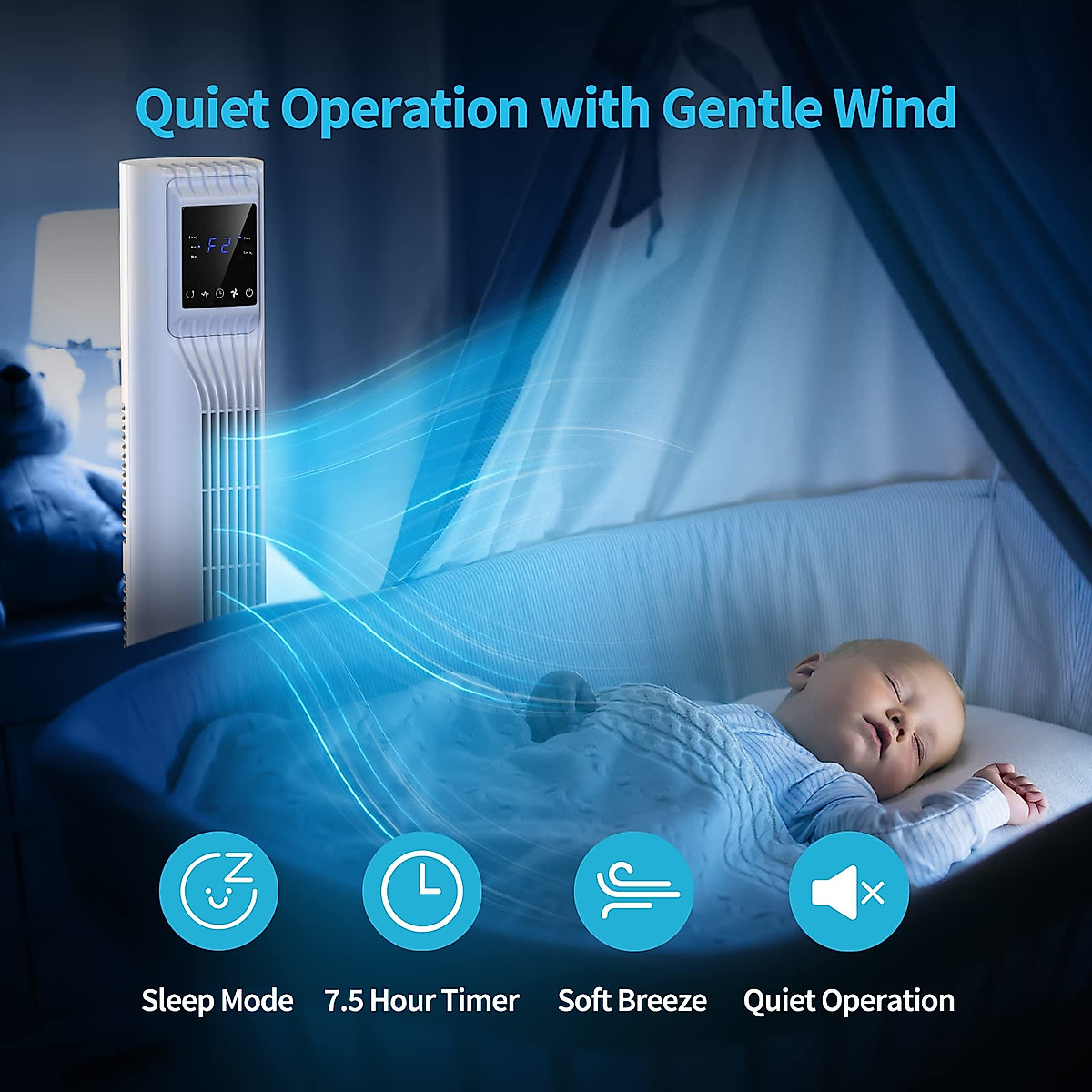 Tower Fan - 36" Bladeless Tower Fan with Remote, 7.5H Timer Quiet Cooling Fan, Oscillating Fan with 3 Speeds & Modes, LED Display, Portable Standing Floor Fan for Home Bedroom Living Room Office