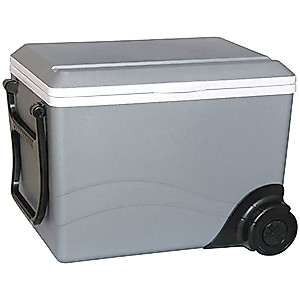 Koolatron Thermoelectric Iceless 12V Cooler/Warmer 36 qt (34 L) w/Wheels, Portable Electric Rolling Car Fridge w/ 12 Volt DC Power Cord, Gray/White, Travel Road Trips Camping, Made in North America