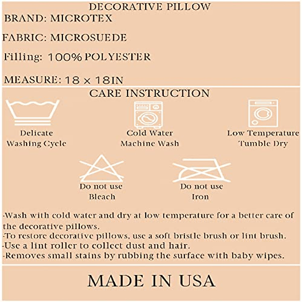 Microtex innovation- Set of 2 Throw Pillows with Stuffing Included, 18x18 Bed Pillows, Filled Embroidered Accent Cushions for Home Décor, Filling 100% Polyester Fiber, Made in USA (Brown)