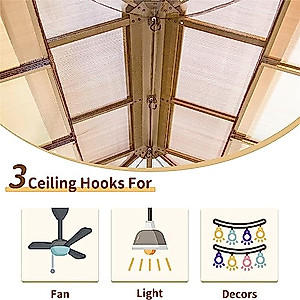 UBGO 12x16ft Outdoor Gazebo,Permanent Hardtop Gazebo with Curtain and Net,Aluminum Gazebo Pavilion with Polycarbonate Double Roof,for Garden, Patio, Lawns, Deck, Backyard, Wood Looking-Brown