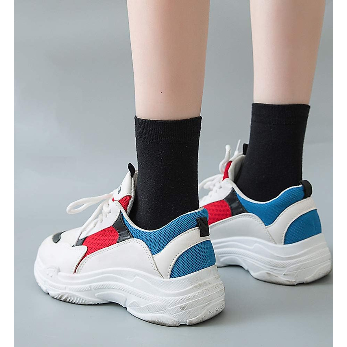 CHUNG Toddler Boys Girls 10 Pack Athletic Cotton Basic Crew Socks Autumn School Uniform Casual Sports,Plain Black,8-10Y