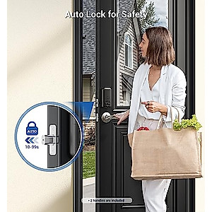 Veise Fingerprint Door Lock with 2 Lever Handles - Keyless Entry Door Lock, Electronic Keypad Deadbolt & Front Door Lock Handle Sets, Auto Lock & 1 Touch Locking, Easy Installation, Satin Nickel