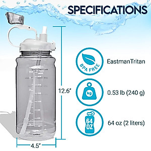 El Maigo Motivational Half Gallon Water Bottle with Straw & Time Marker - Leakproof Flip Top 64 OZ Water Bottle - Reusable BPA Free Tritan Large 2 Liter Water Jug for Fitness Gym and Outdoor Sports