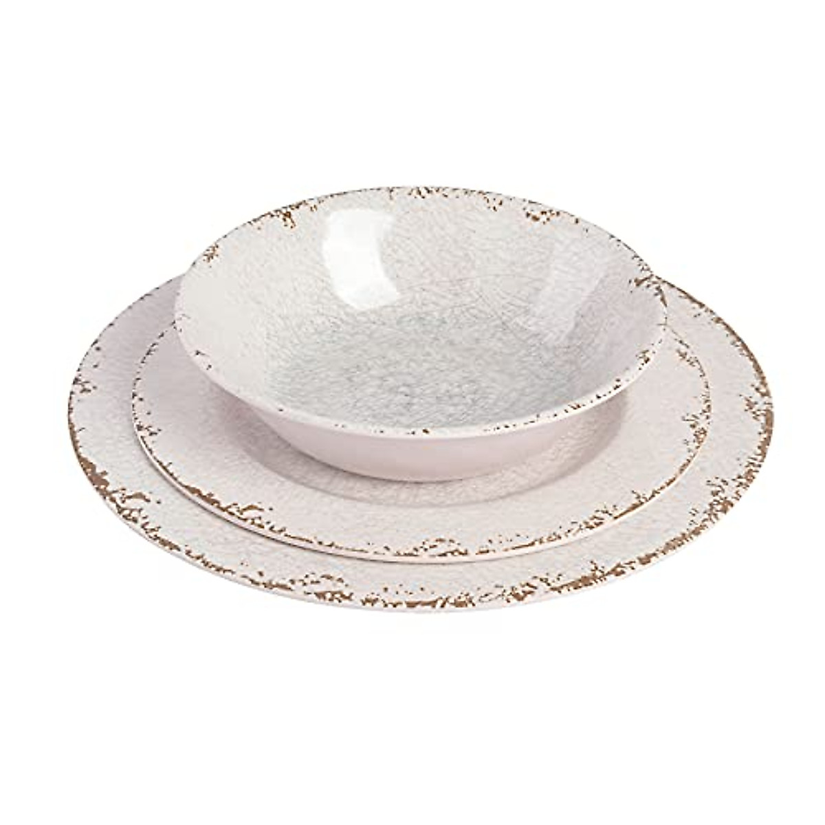 Gibson Home Mauna Melamine Dinnerware Set, Service for 4 (12pcs), Ice Rustic