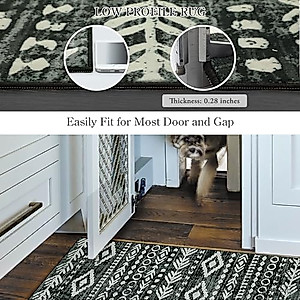 Lahome Boho Moroccan 8x10 Area Rugs, Ultra-Thin Soft Black White Rugs for Living Room Washable, Non-Shed Tribal Print Large Indoor Carpet Stain Resistance for Bedroom Playroom Nursery