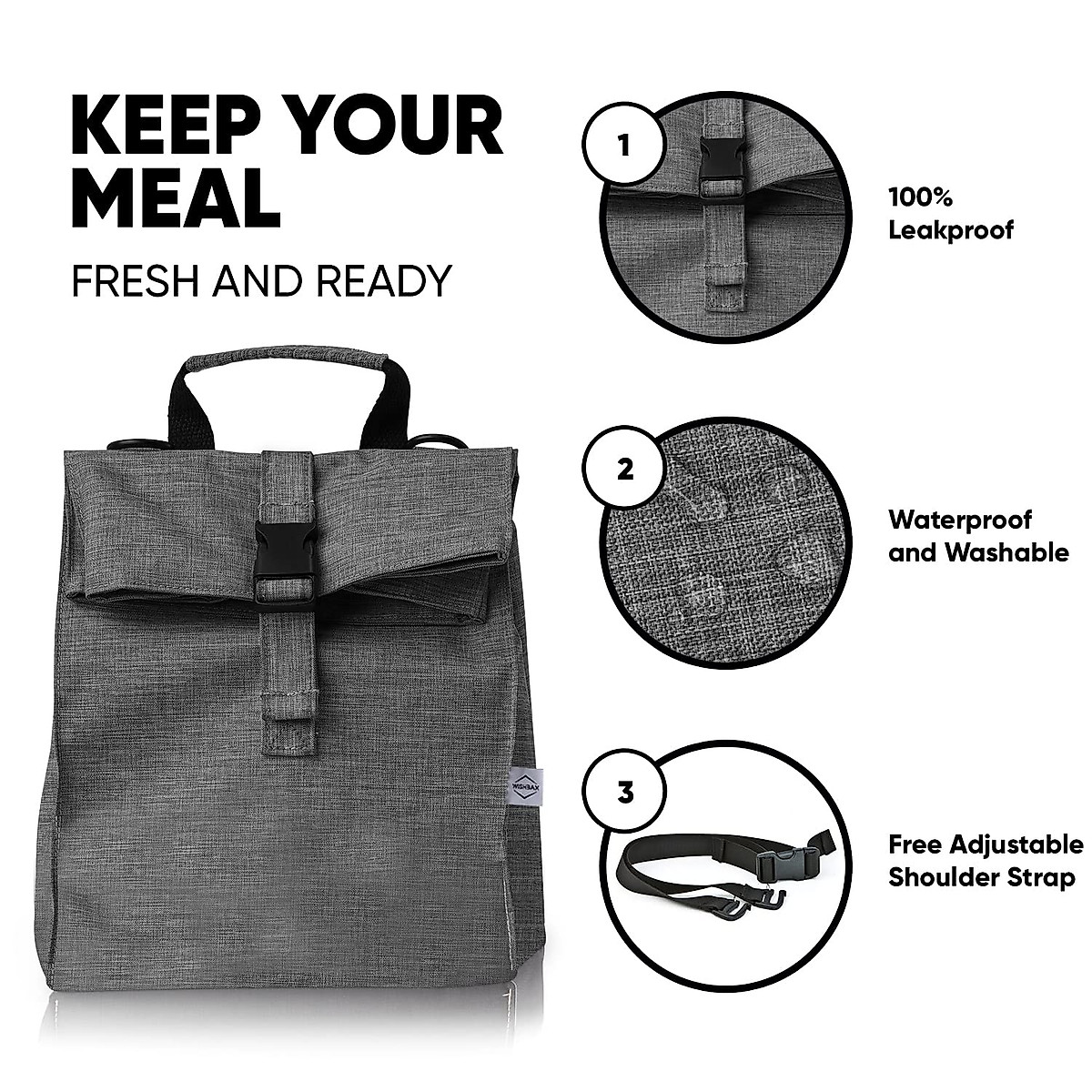 WISHBAX Collapsible Maximum Insulated Lunch Bag for Men & Women, Lightweight Cooler Insulated Lunch Box for Men & Women, Leakproof, Waterproof, Stain-Resistant Adult Lunch Boxes for Men