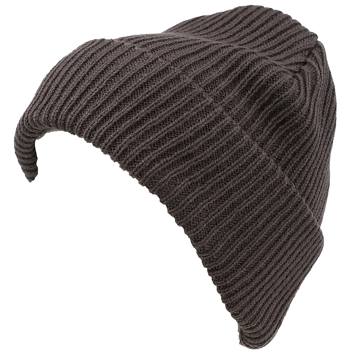 Sakkas 16152 - Mig Solid Ribbed Knit Fold Over Unisex Long Tall Fit Fishermans Beanie Hat - Grey - OS