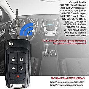 5 Buttons Flip Car Key Fob fits for GMC Terrain Chevy Camaro Equinox 2010-2018/Chevy Cruze 2011-2016/ Chevy Malibu 2014-2016/ Buick Lacrosse Regal 2010-2016 Replacement for P/N: OHT01060512 Pack of 1