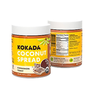 Kokada Coconut Spread, Cinnamon Toast (11oz Jar) - Peanut Free, School Safe Snack, Organic Ingredients, Vegan, Gluten Free Spread, Peanut Butter, Sunflower Seed & Cookie Butter Alternative