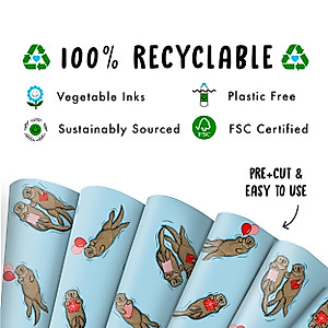 CENTRAL 23 6 Wrapping Paper Sheets - Birthday Otters - Blue Gift Wrap for Men Women - Friends Wrapping Paper - Valentines Day Wrapping Paper For Him Her - Comes with Stickers