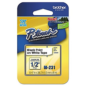 Brother Adhesive Nonlaminated Labelmaker Labels-Non-laminated Tape,1/2", 2/PK, Black/White
