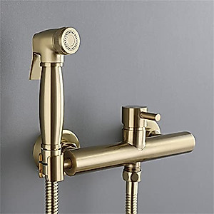 MINJING Hand Held Toilet Bidet Sprayer, Brushed Gold Stainless Steel Bidet Jet Douche Kit Faucet, Hot and Cold Toilet Washer Cleaning, Pressurized Nozzle,B