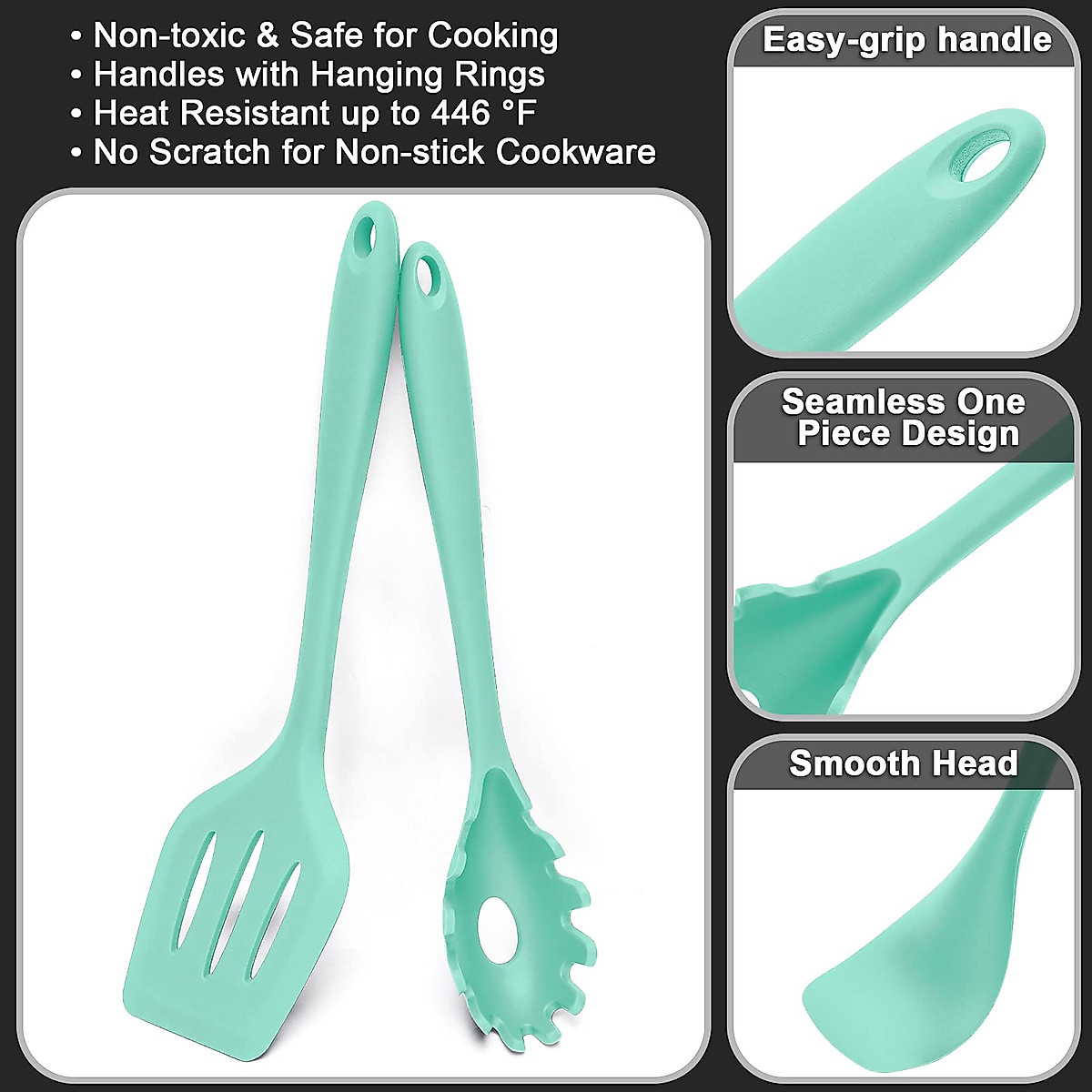 Silicone Cooking Utensils Set, 28PCS Kitchen Utensils Set with Holder, AIKWI Heat-Resistant & Non-stick Silicone Spatula, Tongs,Spoon for Cooking, BPA Free Kitchen Tools Gift (Green)