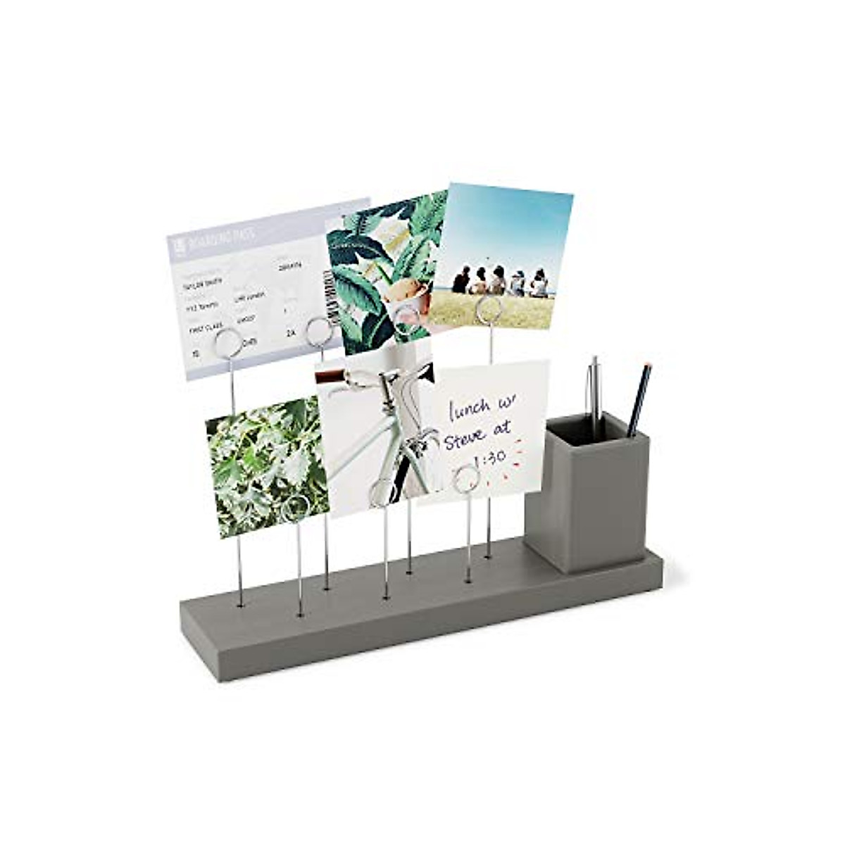 Umbra Gala Photo Display, Multi Gallery for 7 Images Plus Planter/Pen Holder, Desk Picture Frame, W31×D21×H8cm, Gray