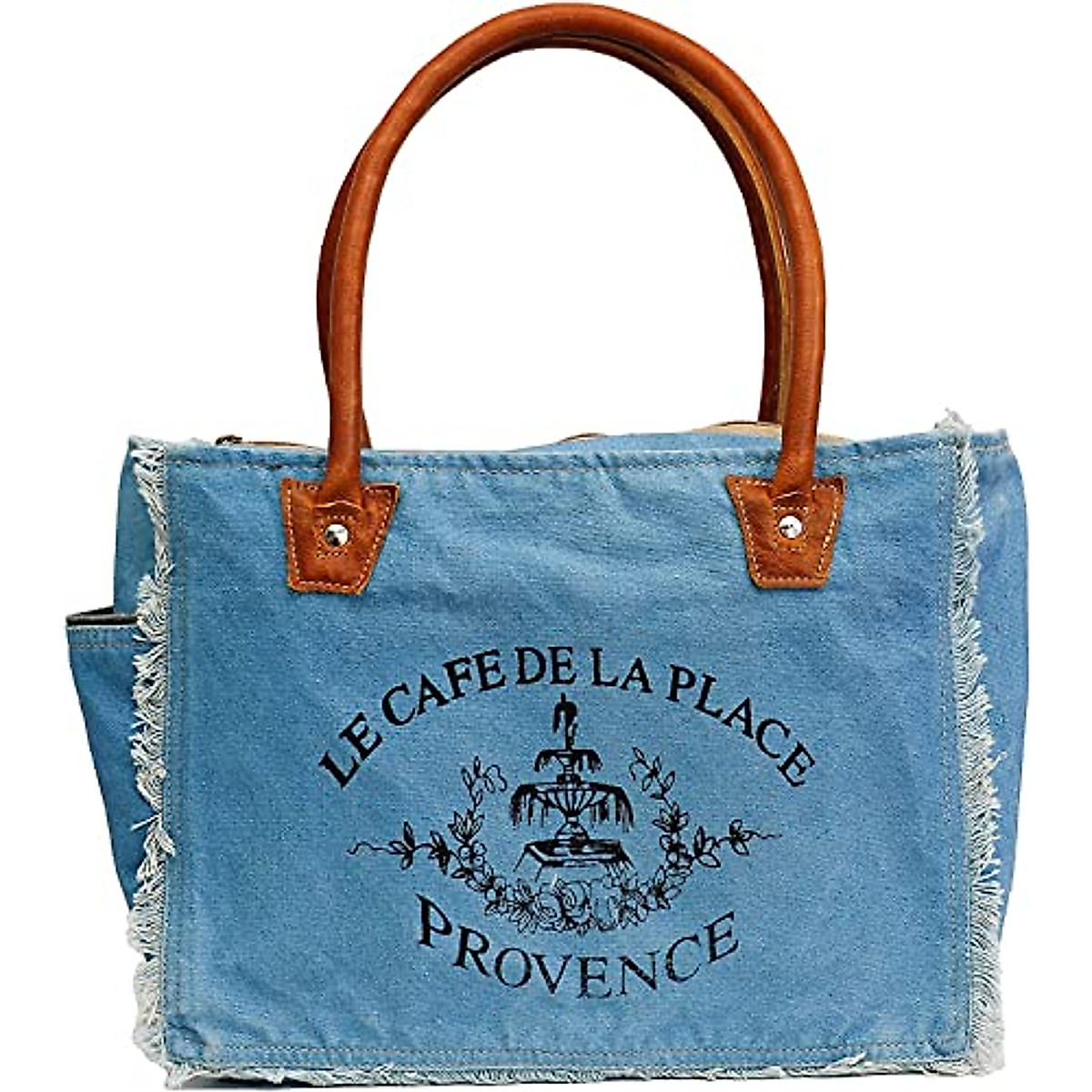 NATURALS EXPORT OAG Upcycle Canvas Bag, Handmade Canvas Bag With Leather, Canvas Tote Bag, Canvas Shoulder Bag, Canvas Handbag for Women, Blue