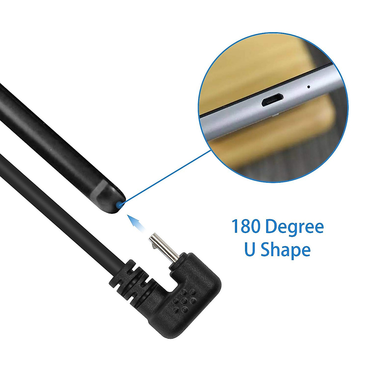 Poyiccot Micro USB Cable Android, 180 Degree Micro USB to USB 2.0 Cable, U Shaped Micro USB Charging Cable, USB to Micro USB Cable Short for ps4, Power Bank, Android Phone, 30cm