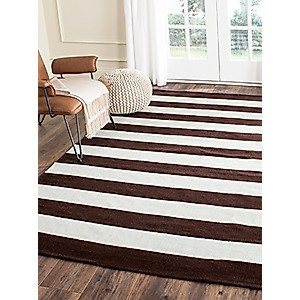 SAFAVIEH Montauk Collection 5' x 8' Chocolate/Ivory MTK712P Handmade Flatweave Boho Farmhouse Cotton Stripe Living Room Dining Bedroom Area Rug