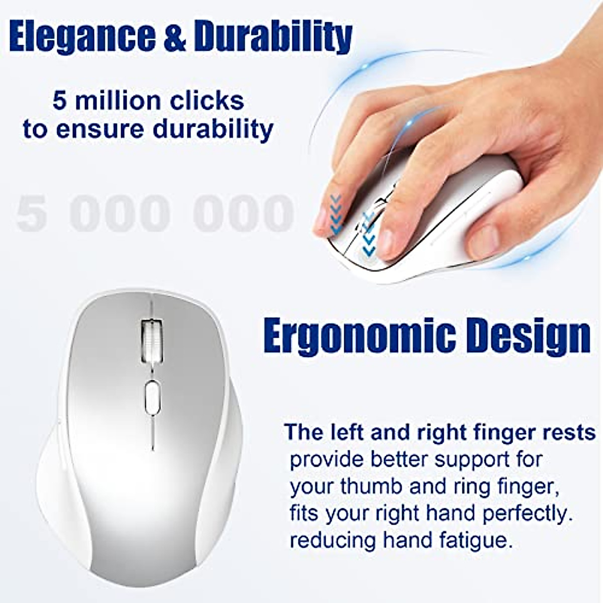 Wireless Keyboard and Mouse Combo Rechargeable USB Cordless Slim Compact Keyboard with Numeric Keypad and Ergonomic Silent Computer Mouse Set for Windows,PC,Laptop,MacBook,Chromebook-Silver White