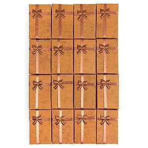Jewelry Gift Box Set with Lids and Ribbon Bows (Brown, 2 x 3 x 1 In, 16 Pack)