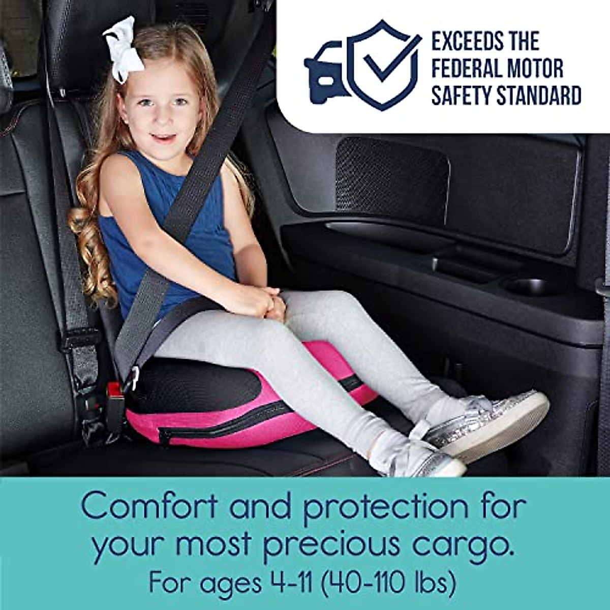 hiccapop UberBoost Inflatable Booster Car Seat | Blow up Narrow Backless Booster Car Seat for Travel | Portable Booster Seat for Toddlers, Kids, Child | Pink/Black