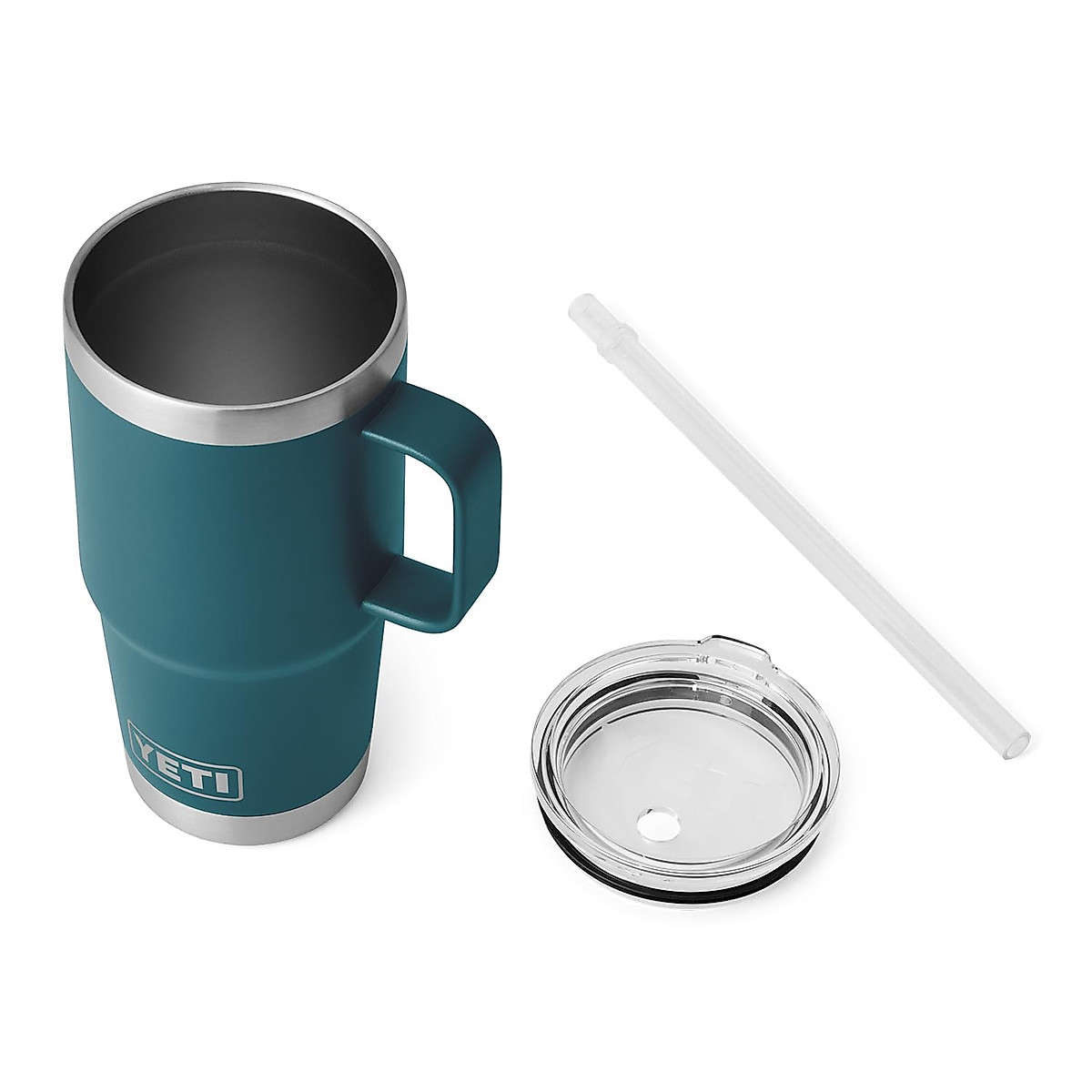 YETI Rambler 25 oz Tumbler with Handle and Straw Lid, Travel Mug Water Tumbler, Vacuum Insulated Cup with Handle, Stainless Steel, Agave Teal