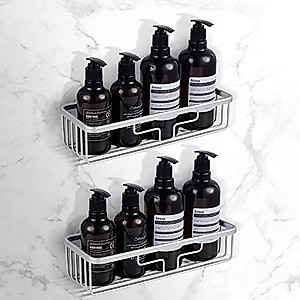 Lezrntzy Shower Caddy, Adhesive Organizer Shower Shelves, No Drilling Rustproof Shower Basket for Inside Shower & Kitchen Storage 2 Pack