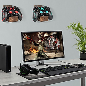 BEARUT 2 Pack Wall Mounted Game Controller Holder Headset Stand Universal Controller Gaming PC Accessories Rack Headphone Stand for Xbox Series PS5 PS4 by Wood Adhesive Fixation or Screws Install