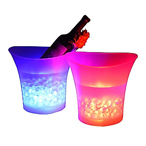 LED Ice Bucket,TECKCOOL 5L Large Capacity Wine Cooler Led Waterproof with Colors Changing,Retro Champagne Wine Drinks Beer Bucket,Power by 2 AA Batteries,for Party,Home,Bar,etc (batteries not include)