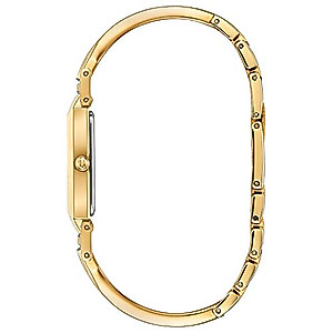 Bulova Ladies' Classic Diamond Dial Quartz Stainless Steel Watch, Rectangle, Mother-of-Pearl, Gold Tone