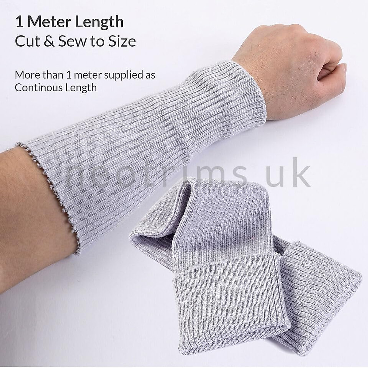 Knit Rib Cuff Stretch Ribbed Fabric Seamless Cuffing,Tubular Ribbing by The Meter or Pair. Revamp Clothing Jacket Cuff, by Neotrims | Silver Grey, 1 Pair (2 Pieces)