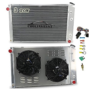 Aluminum Radiators for 1973-1991 Chevy C10 C20 K10 K20 Silverado Scottsdale Truck 5.7 7.4 V8 Pickup K5 Blazer 3 Row Radiator with Electric Fan Shroud Kit Radiador