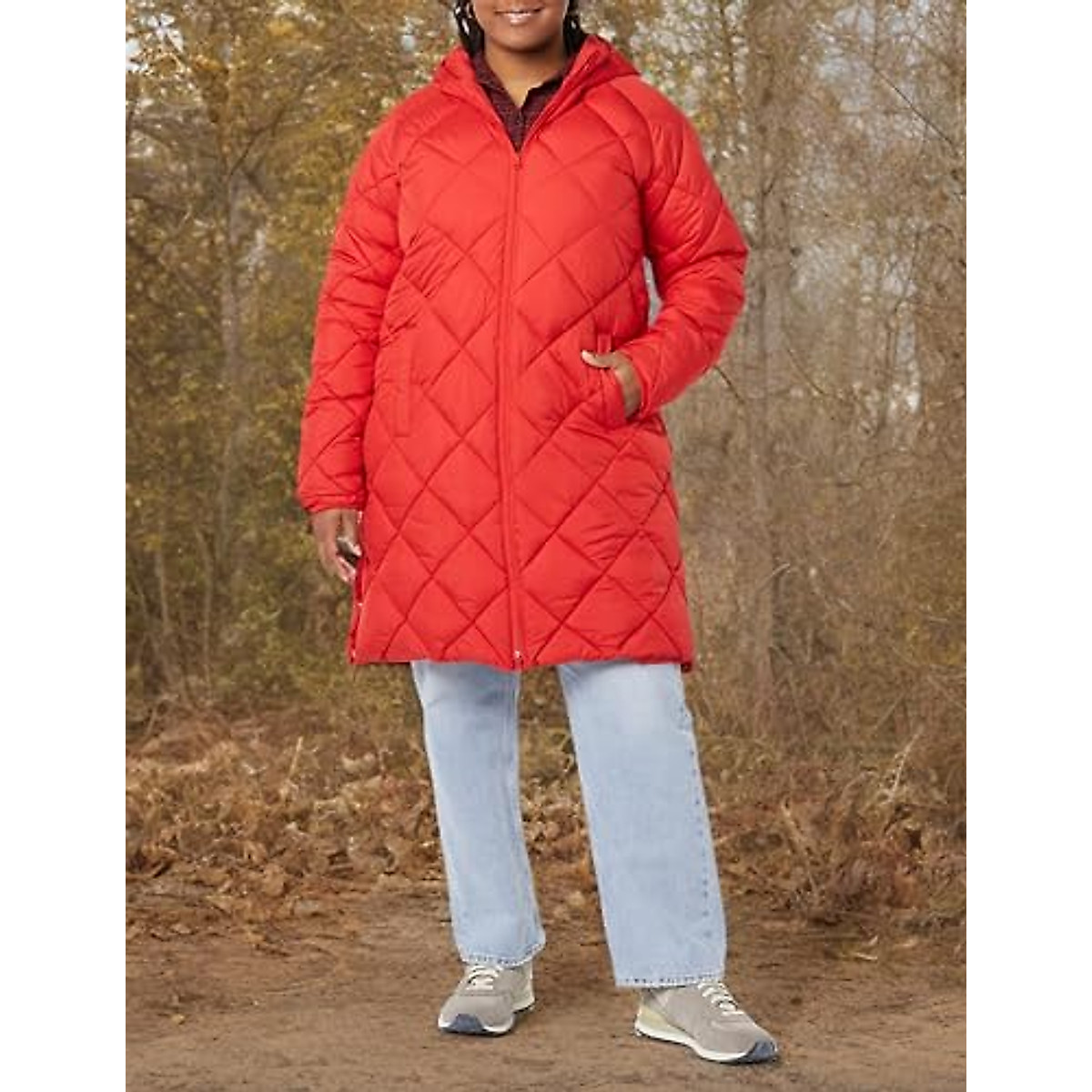 Amazon Essentials Women's Heavyweight Diamond Quilted Knee Length Puffer Coat - Discontinued Colors, Red, Medium