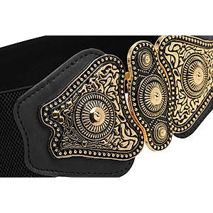 BlackButterfly Wide Elastic Stretch Vintage Antique Retro Buckle Belt (Black, US 14-16)