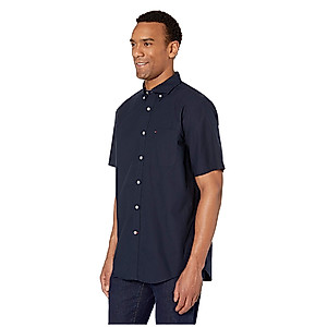 Tommy Hilfiger mens Short Sleeve in Classic Fit Button Down Shirt, Navy Blazer, Small US