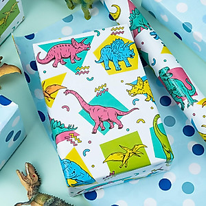 MAYPLUSS Wrapping Paper Sheet - Folded Flat - 3 Large sheets - Green Dinosaurt Design(22.6 sq.ft.ttl) - 27.5 inch X 39.4 inch Per Sheet