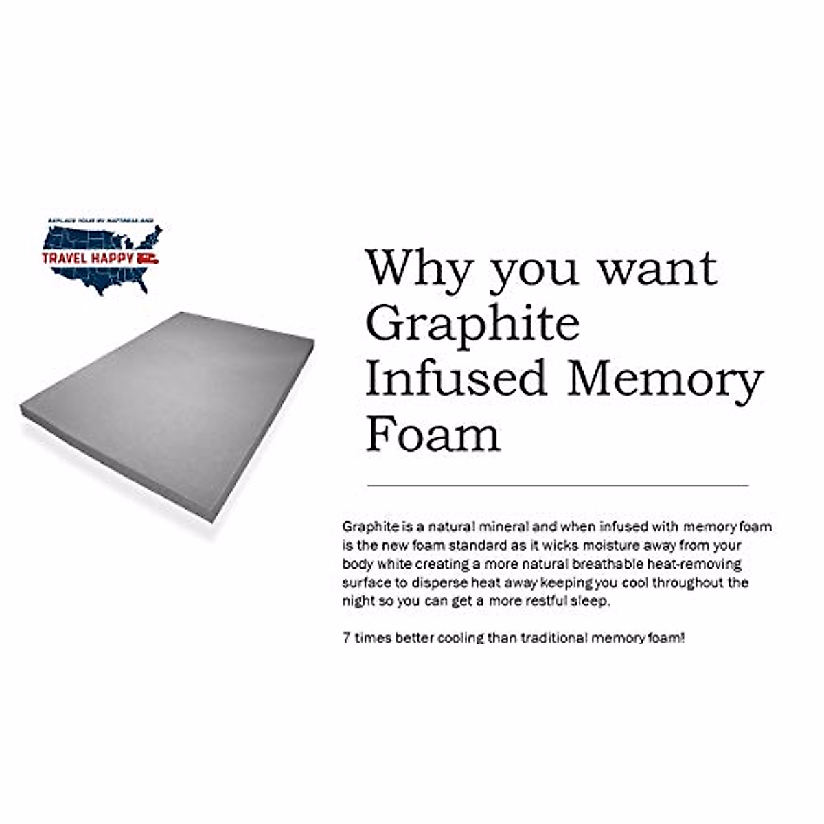 Travel Happy with A 12 INCH Narrow King (70" x 80") Cooler Sleep Graphite Gel Memory Foam Mattress with Premium Textured 8-Way Stretch Cover for Campers, RV's & Trailers Made in The USA