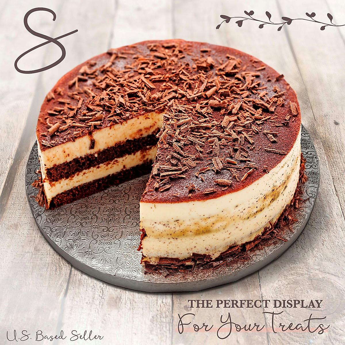 Spec101 Round Cake Boards Bulk 12pk - 10 Inch Cake Drum Round Silver Cardboard Base with 1/2 Inch Thick Smooth Foil Edge