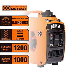 GENMAX Portable Generator，1200W Ultra-Quiet Gas Engine, EPA Compliant, Eco-Mode Feature, Ultra Lightweight for Backup Home Use & Camping (GM1200i)
