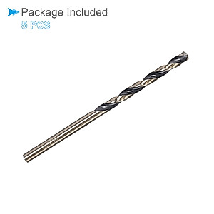 CoCud Twist Drill Bits, 3.5mm Cutting Edge, Titanium & Nitride Coated High Speed Steel 4341 Round Shank - (Applications: for Stainless Steel Drilling Machine), 5-Pieces