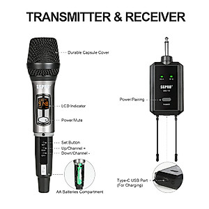 SGPRO Multiple-Purpose Wireless Microphone Set Compact Receiver Mute Function Battery Indicator for Singing, DJ, Speech, Classroom, Church, Home Karaoke and More (SG-14 | Dual Handheld Set)