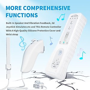 2 Pack Wii Remote with Wii Motion Plus Inside | Shock Wii Nunchuk Controller | Compatible Nintendo Wii, Wii U