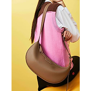 Amazing Song Hald Moon Crossbody Bag for Women, Designer Hobo Shoulder Handbag Togo Lether Adjustable Strap, Brown