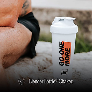 BARE PERFORMANCE NUTRITION Go One More BlenderBottle Shaker Bottle, 28 oz Shaker Bottle with Wire Whisk, White