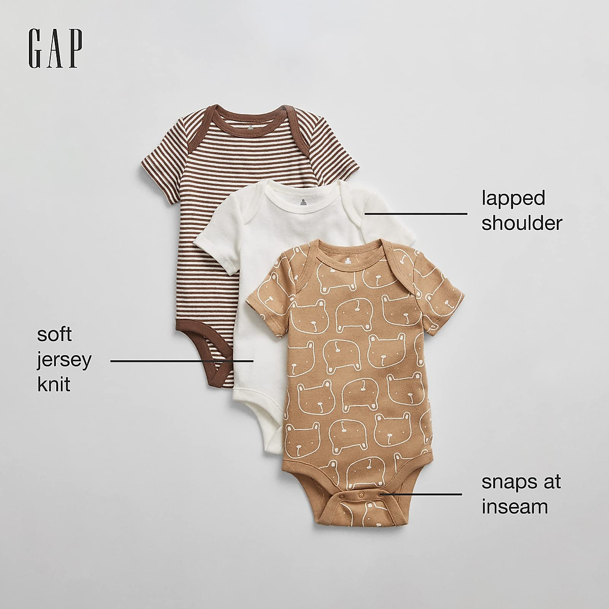 GAP unisex baby Short Sleeve Bodysuit, Brannan Brown Print, 6-12M US