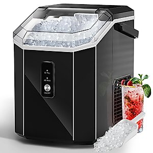FREE VILLAGE Nugget Ice Maker Countertop, Pebble Ice Maker Machine, 33lbs Per Day, Self-Cleaning with Basket, Quiet Operation, 1.2Qt Water Reservoir, Portable Ice Machine for Home Office RV Party