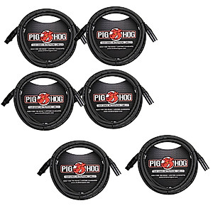 Pig Hog 8mm Mic Cable, 20ft XLR Tour Grade Microphone Cable - 6 Pack