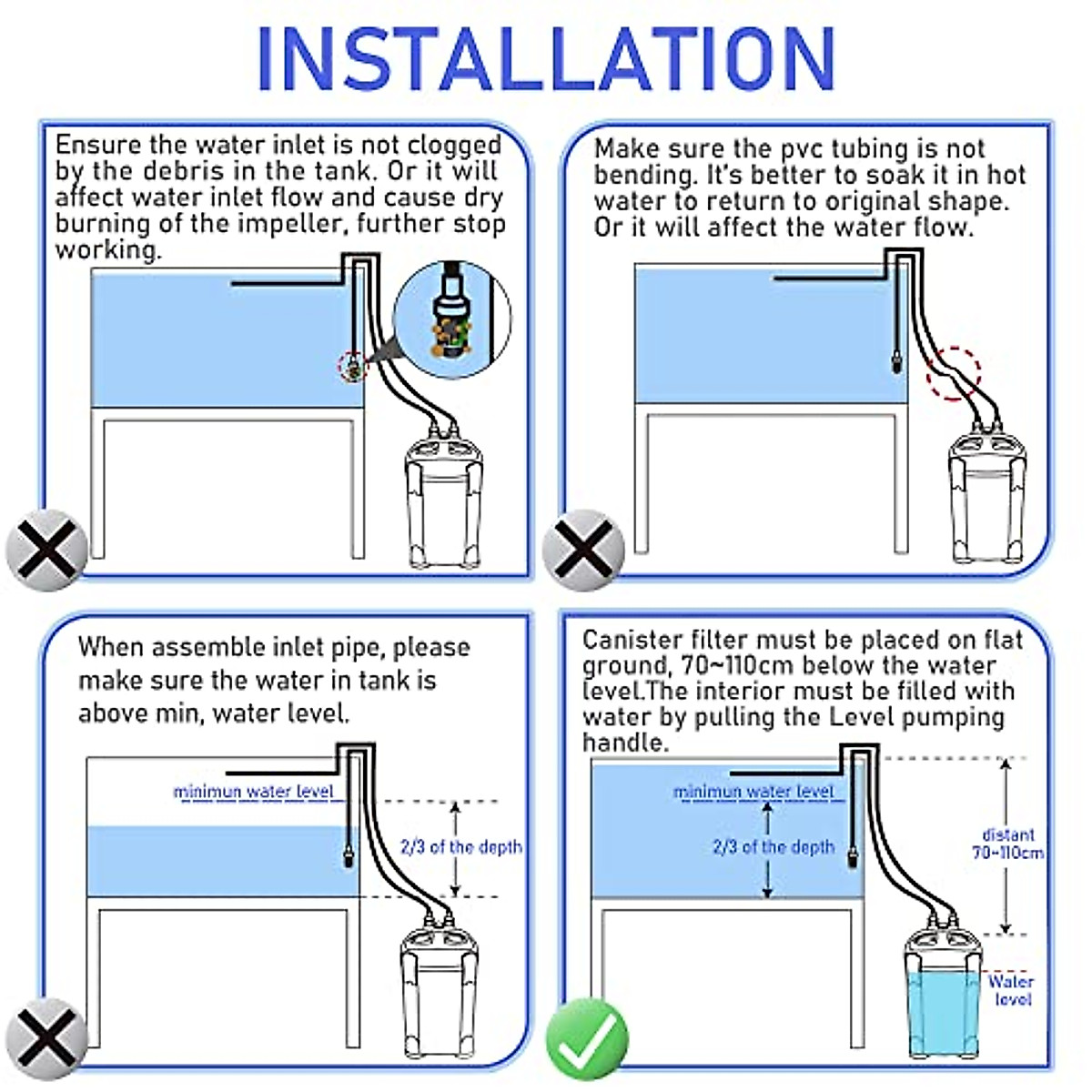 AMOSIJOY 172GPH Canister Filter, Ultra-Quiet External Aquarium Filter with Free Media for Large Fish Tanks and Aquariums (172GPH)