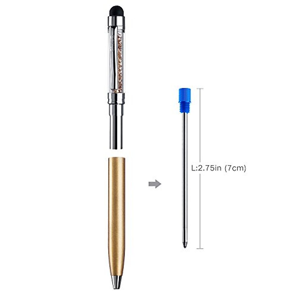 Blue Ink Refills (10 Pcs), Replaceable Pen Refills, 2.75 inch (70 mm) Ballpoint Pens Refills, 1.0mm Medium Tips - Blue
