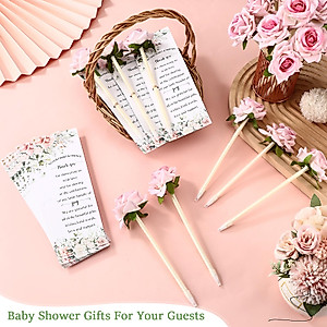 Spakon 50 Sets Baby Shower Party Favors Pen for Guests withThank you cards,Baby Shower Gifts Artificial Rose Flowers Ballpoint Pen for Guests Friends Baby Shower Gender Reveal Party Souvenir Prizes